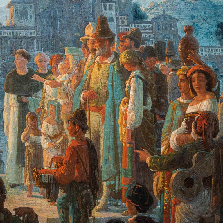 19th Century The Departure of the Garibaldini from Quarto Painting Oil ...