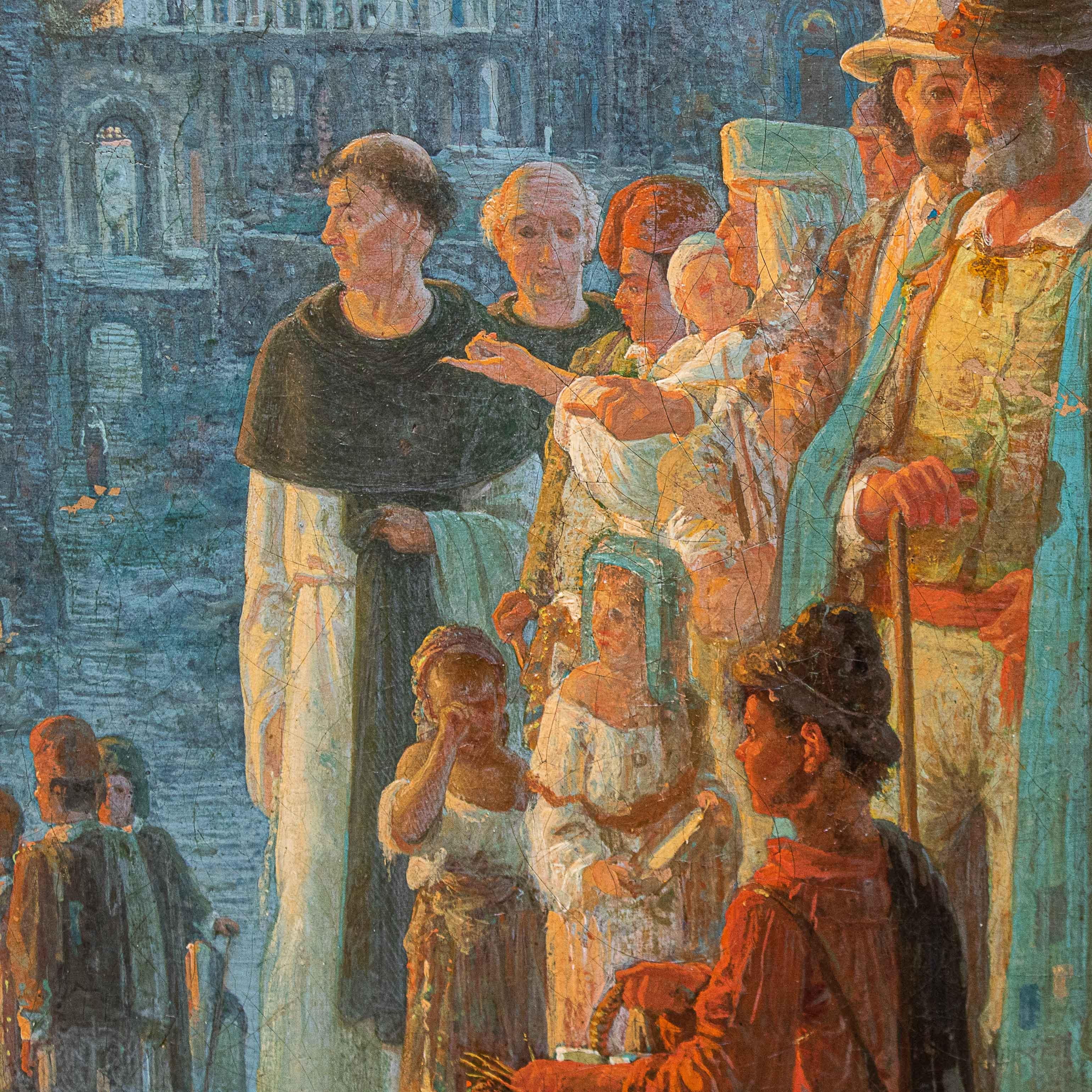 19th Century The Departure of the Garibaldini from Quarto Painting Oil on Canvas For Sale at 1stDibs