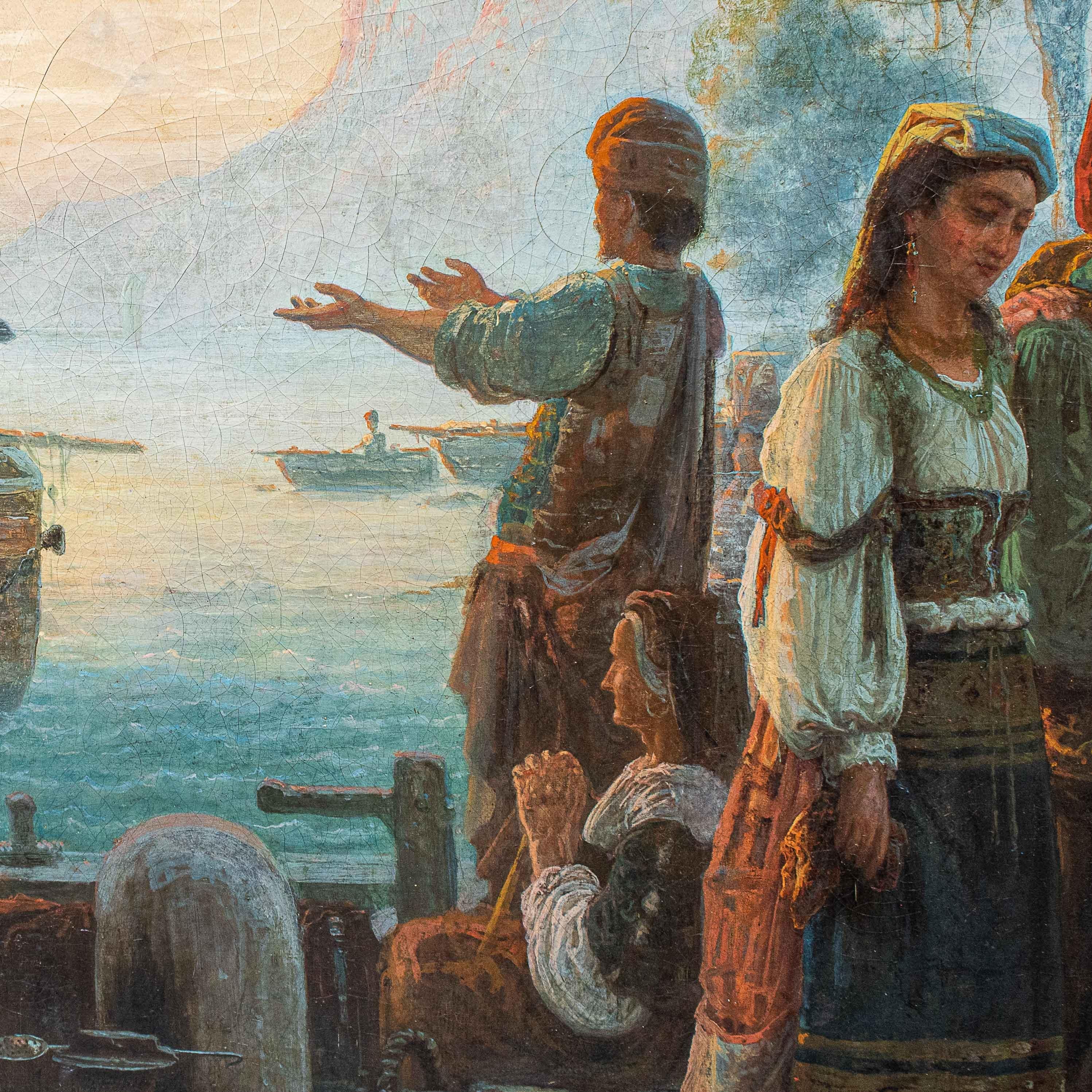 19th Century The Departure of the Garibaldini from Quarto Painting Oil on Canvas For Sale at 1stDibs