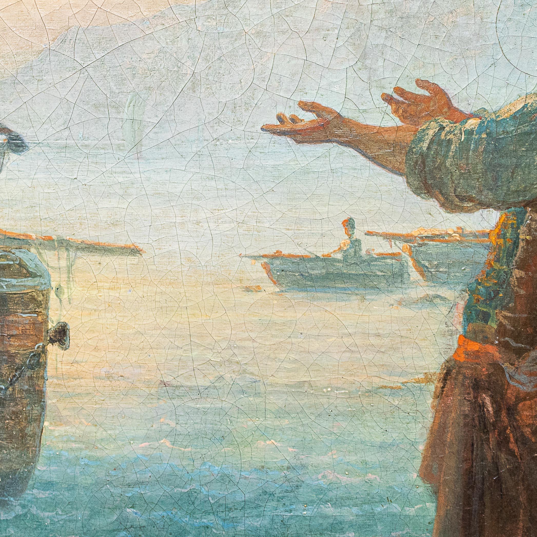 19th Century The Departure of the Garibaldini from Quarto Painting Oil on Canvas For Sale at 1stDibs