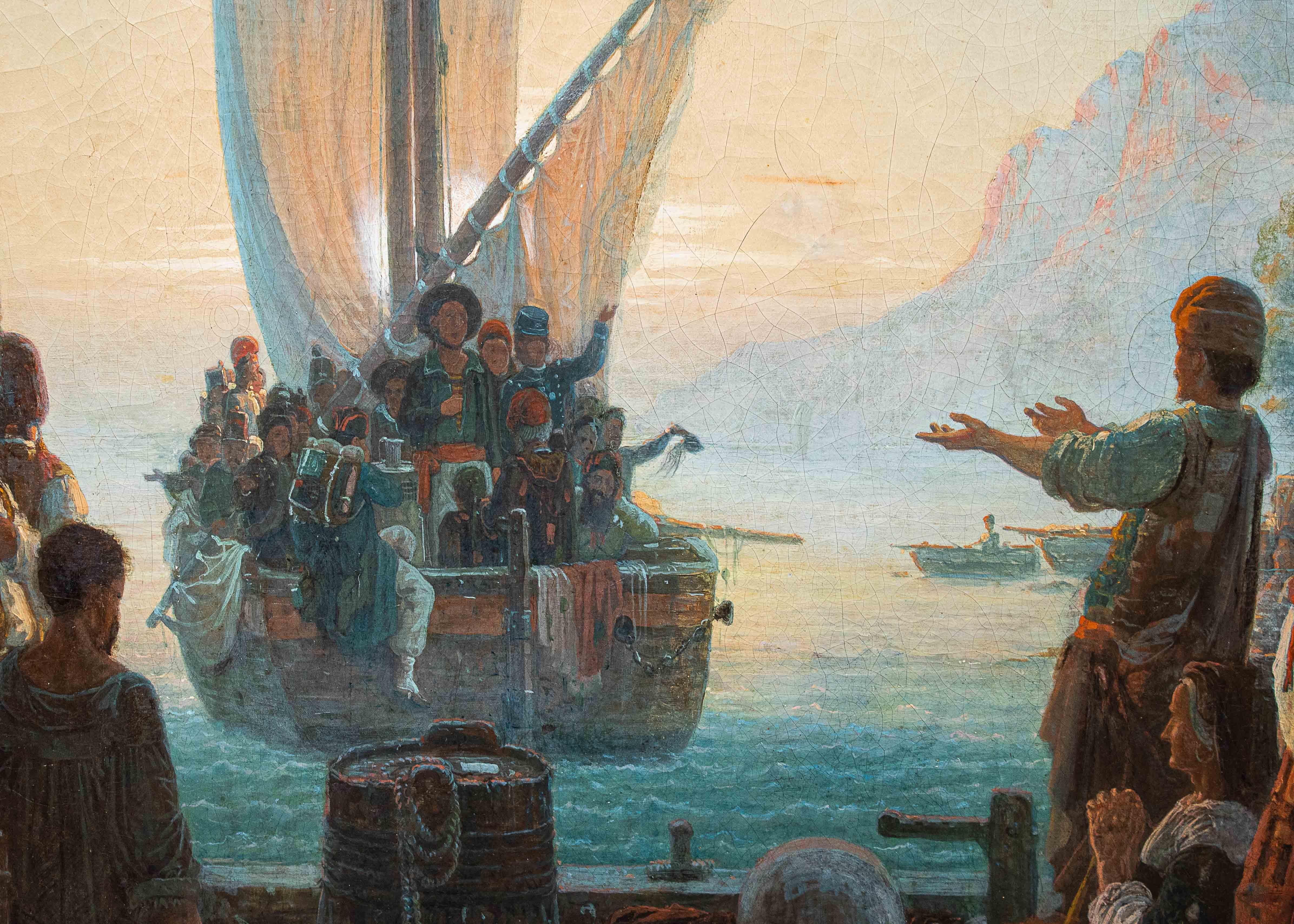 19th Century The Departure of the Garibaldini from Quarto Painting Oil on Canvas For Sale at 1stDibs