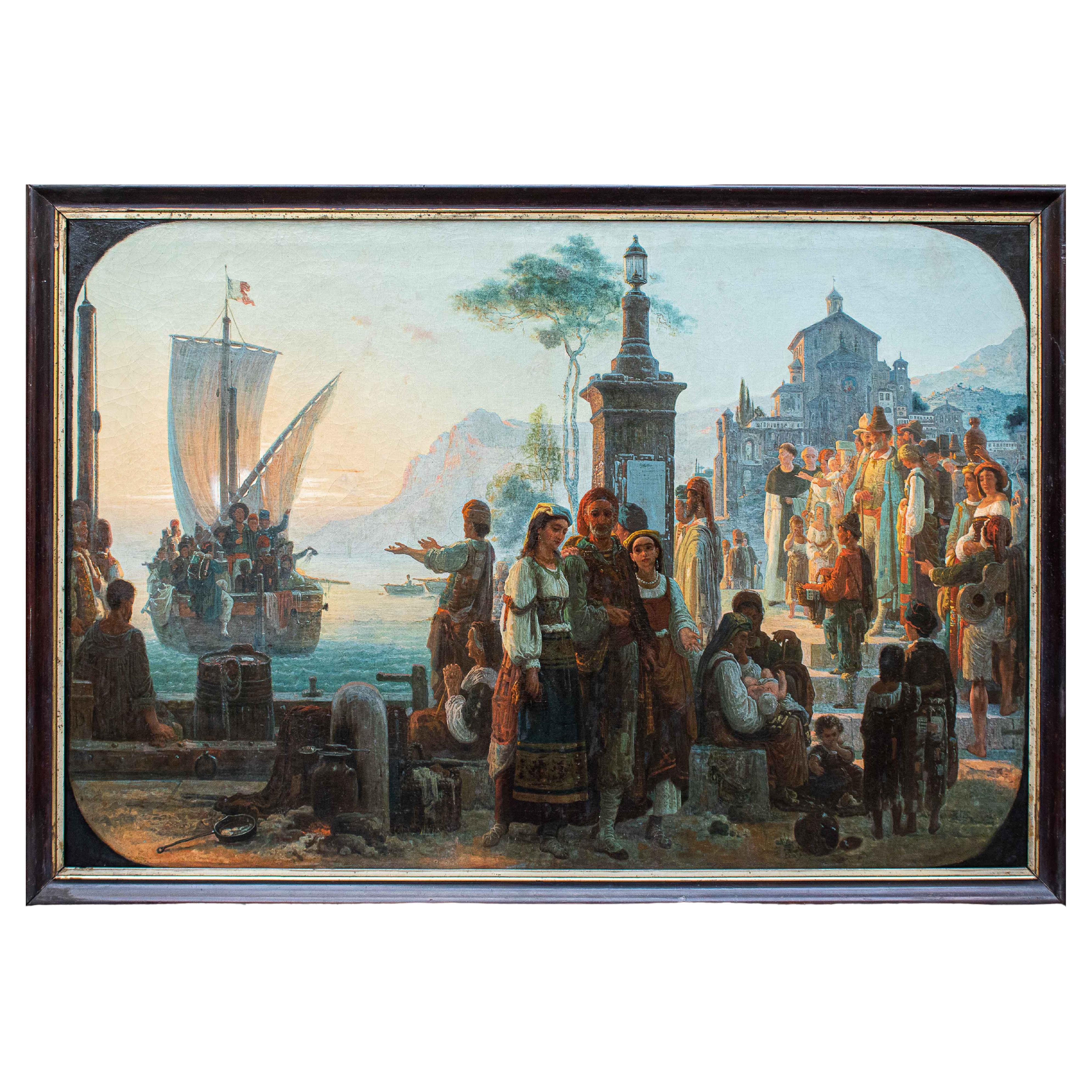 19th Century The Departure of the Garibaldini from Quarto Painting Oil on Canvas For Sale at 1stDibs