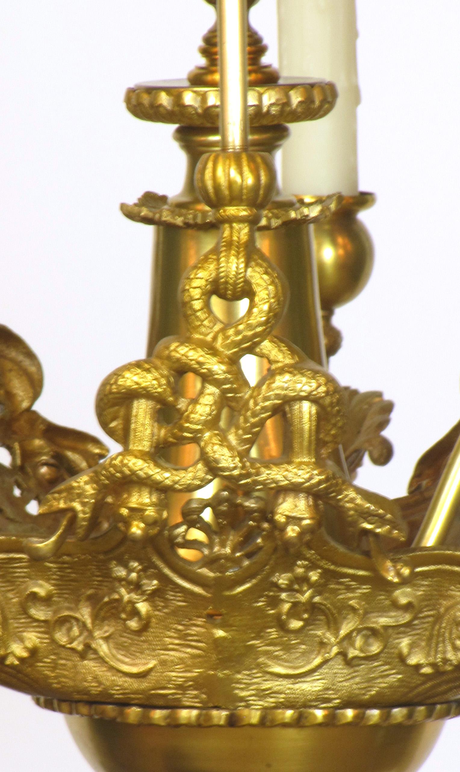 19th Century Three Light Early Gas Chandelier Attributed to Cornelius ...