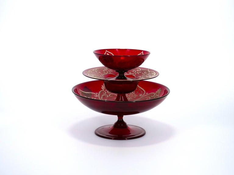 19th Century Three Murano Glass Decorative Compote For Sale at 1stDibs