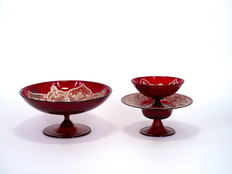 19th Century Three Murano Glass Decorative Compote For Sale at 1stDibs