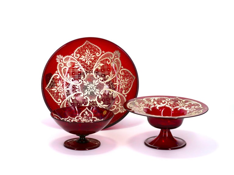 19th Century Three Murano Glass Decorative Compote For Sale at 1stDibs