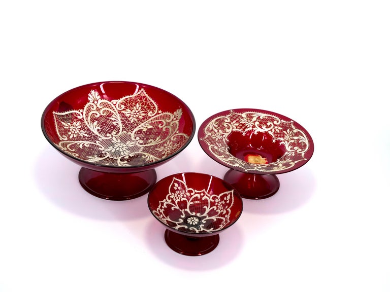 19th Century Three Murano Glass Decorative Compote For Sale at 1stDibs