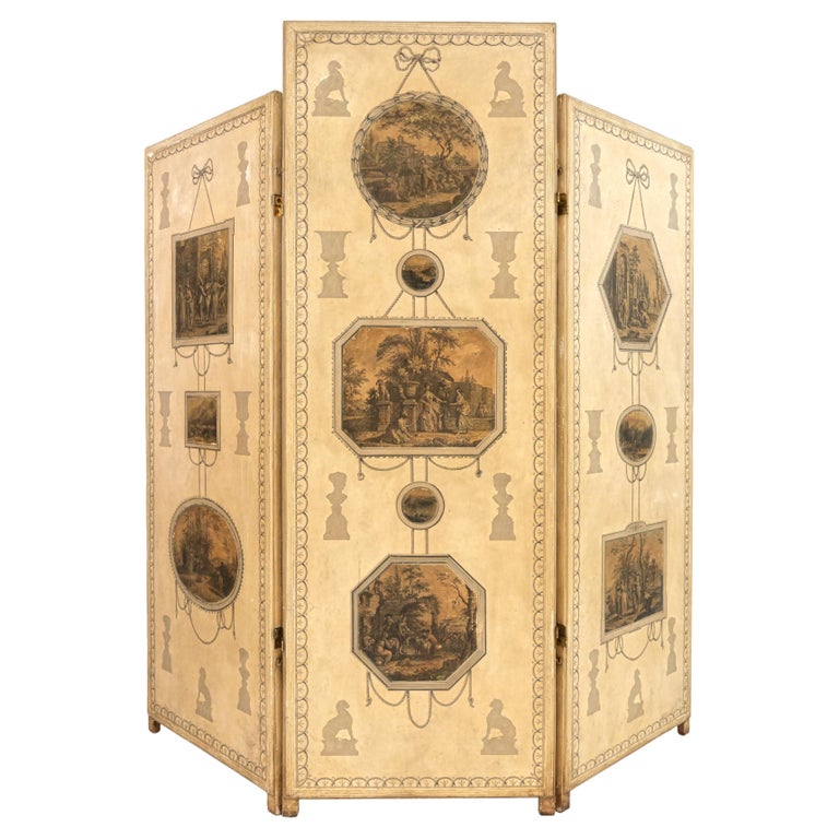 19th Century Three Panel English Print Room Screen For Sale at 1stDibs