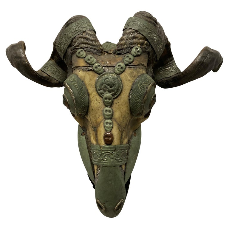19th Century Tibetan Decorated Ceremonial Kapala Goat Skull For Sale at ...