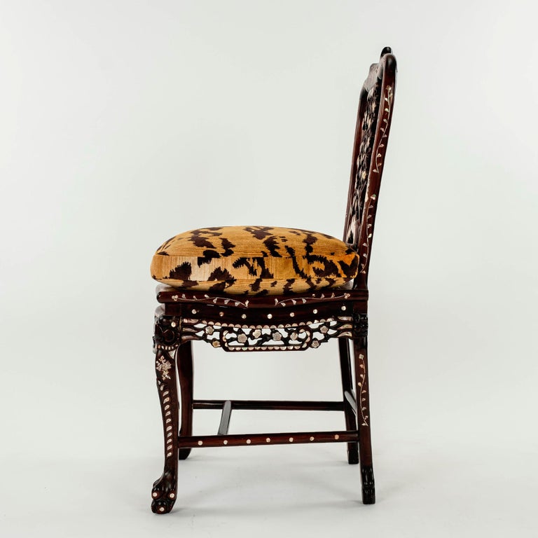 19th Century Tiger Velvet Mother of Pearl Inlay Chair at 1stDibs