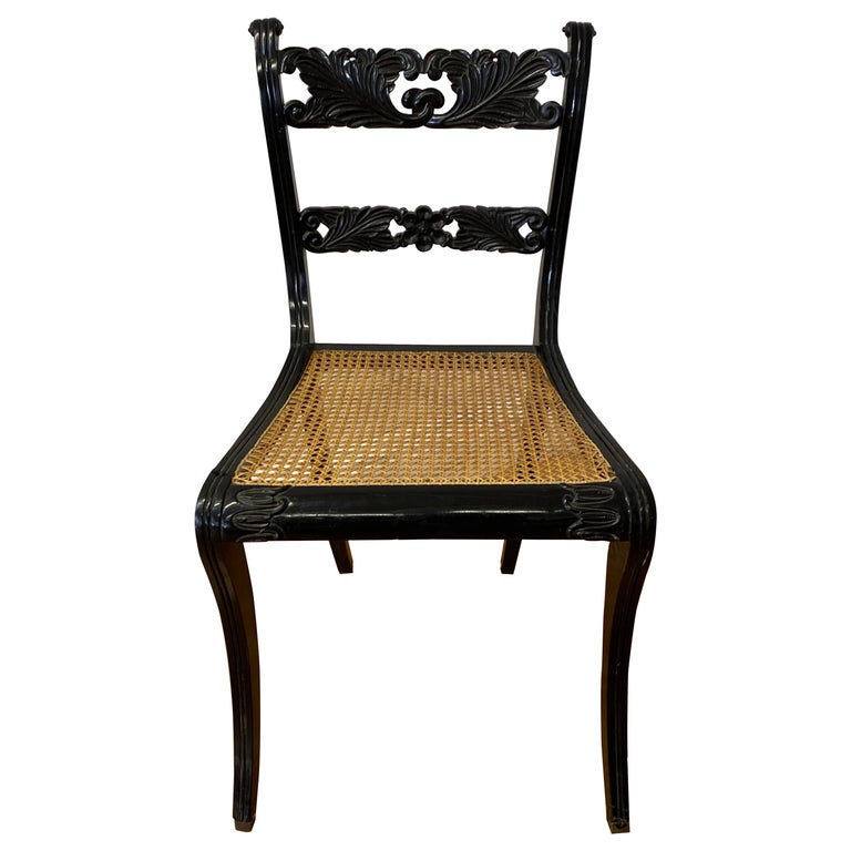 19th Century Trafalgar Upright Chair with Cane Seat and Floral Motif c ...