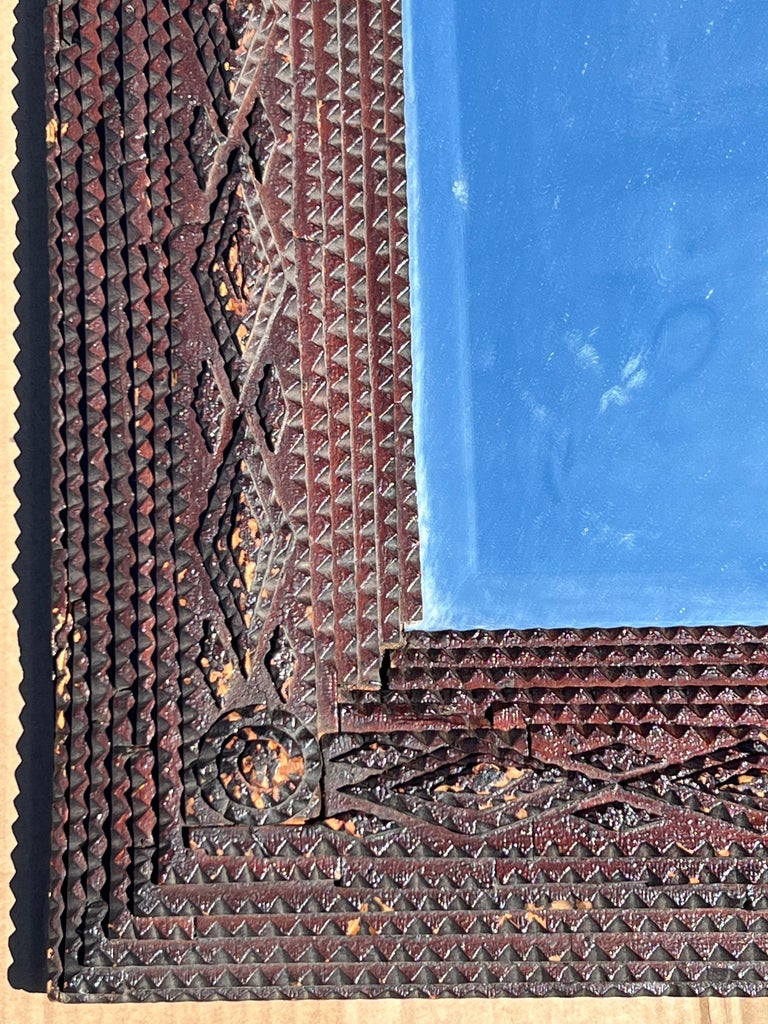 19th Century Tramp Art Frame with Geometric Patterns and Inset Mirror ...