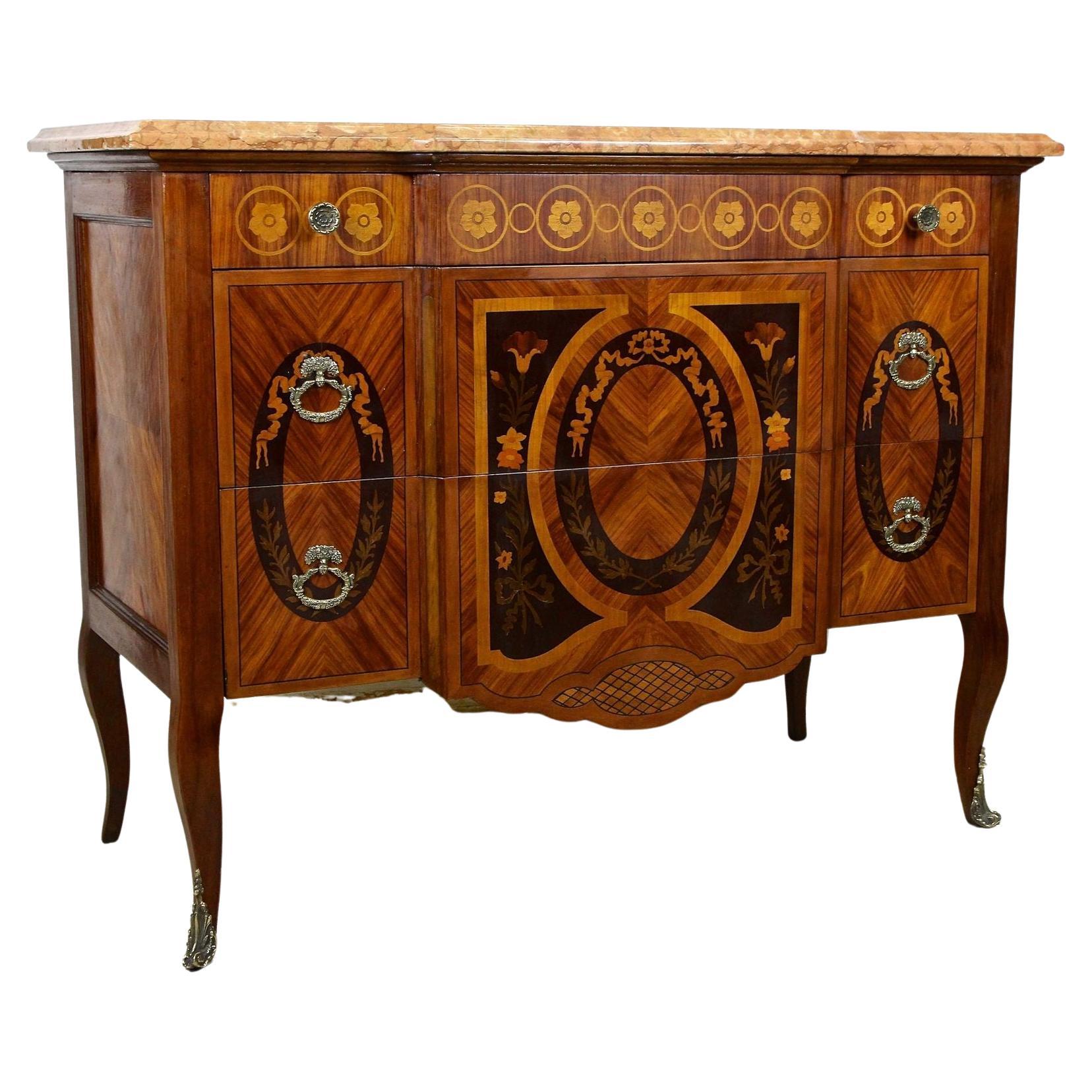 19th Century French Transitional Marquetry Chest of Drawers, France ...