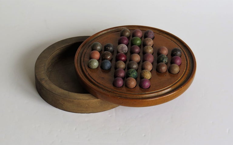 19th Century Travelling Marble Solitaire Game with 33 Handmade Clay ...