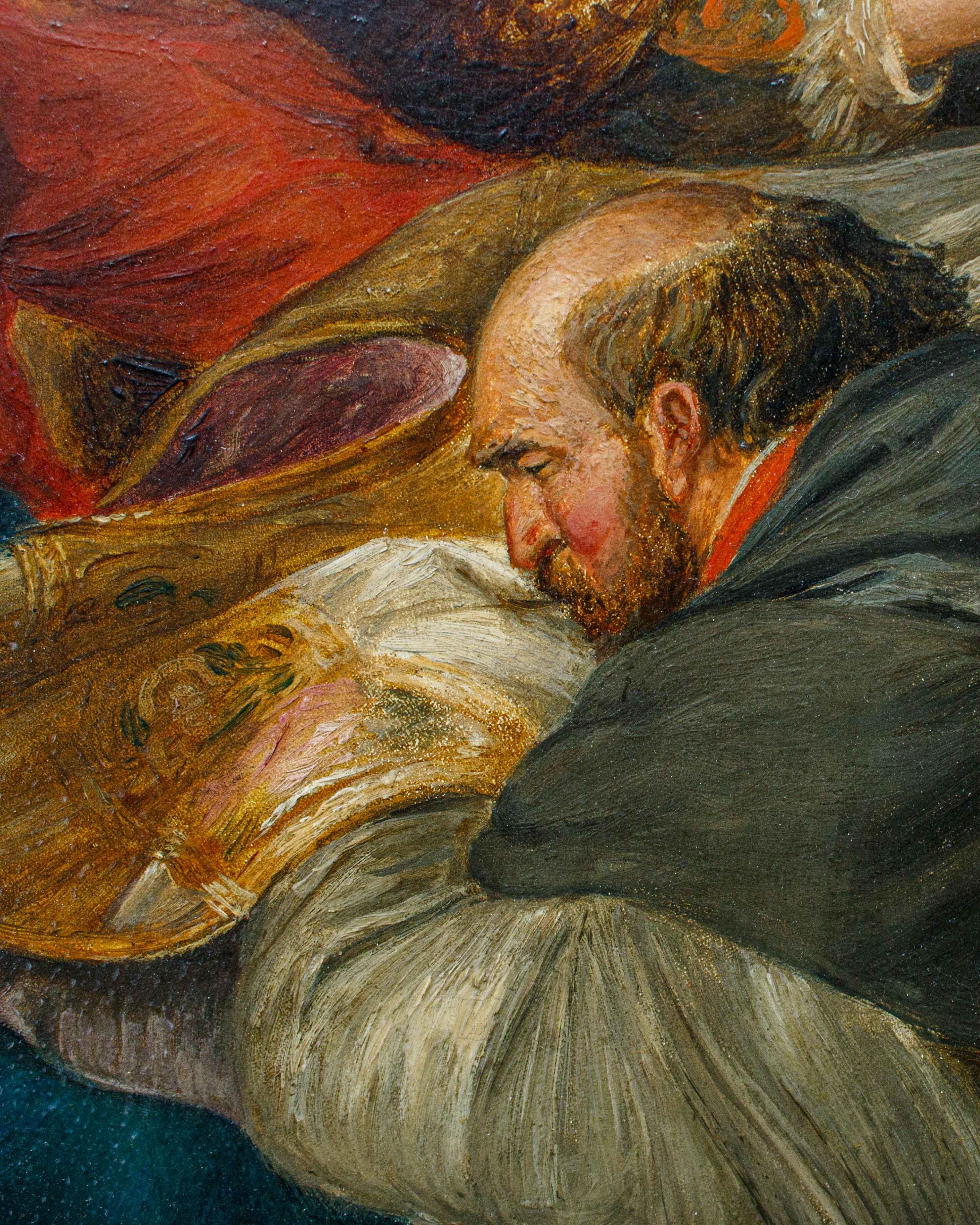 19th Century Triptych of Sant'Ildefonso Painting Oil on Canvas For Sale at 1stDibs