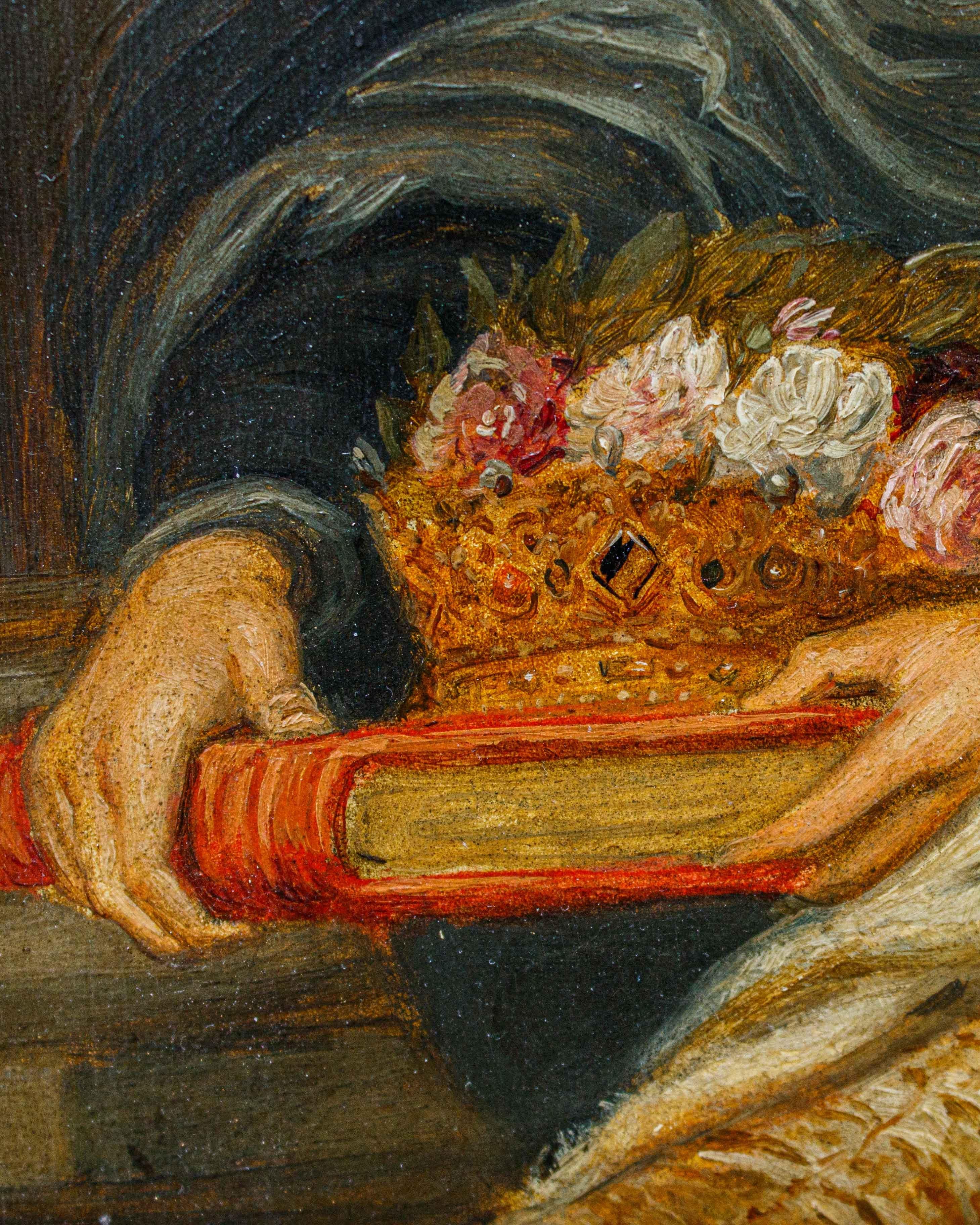 19th Century Triptych of Sant'Ildefonso Painting Oil on Canvas For Sale at 1stDibs