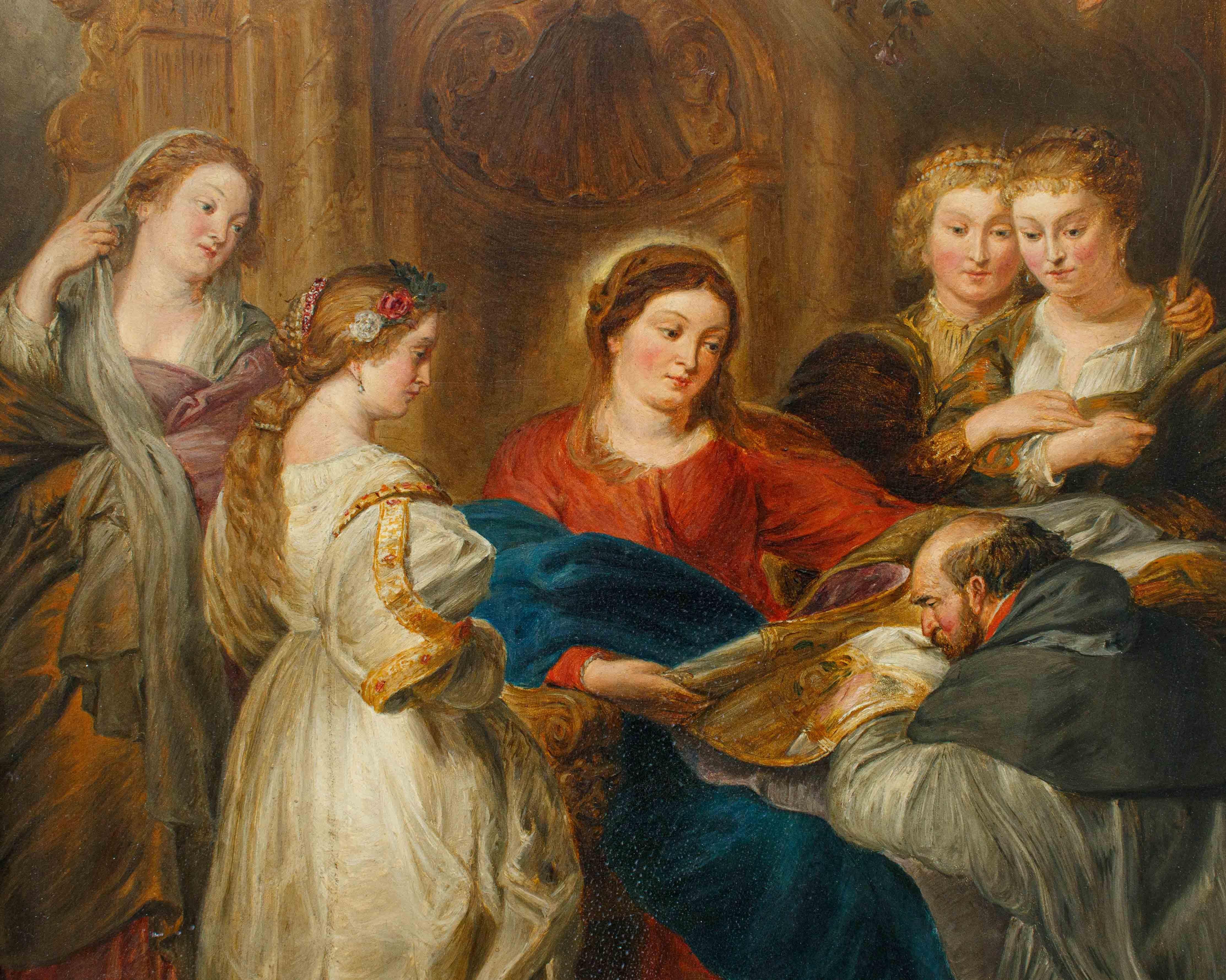 19th Century Triptych of Sant'Ildefonso Painting Oil on Canvas For Sale at 1stDibs