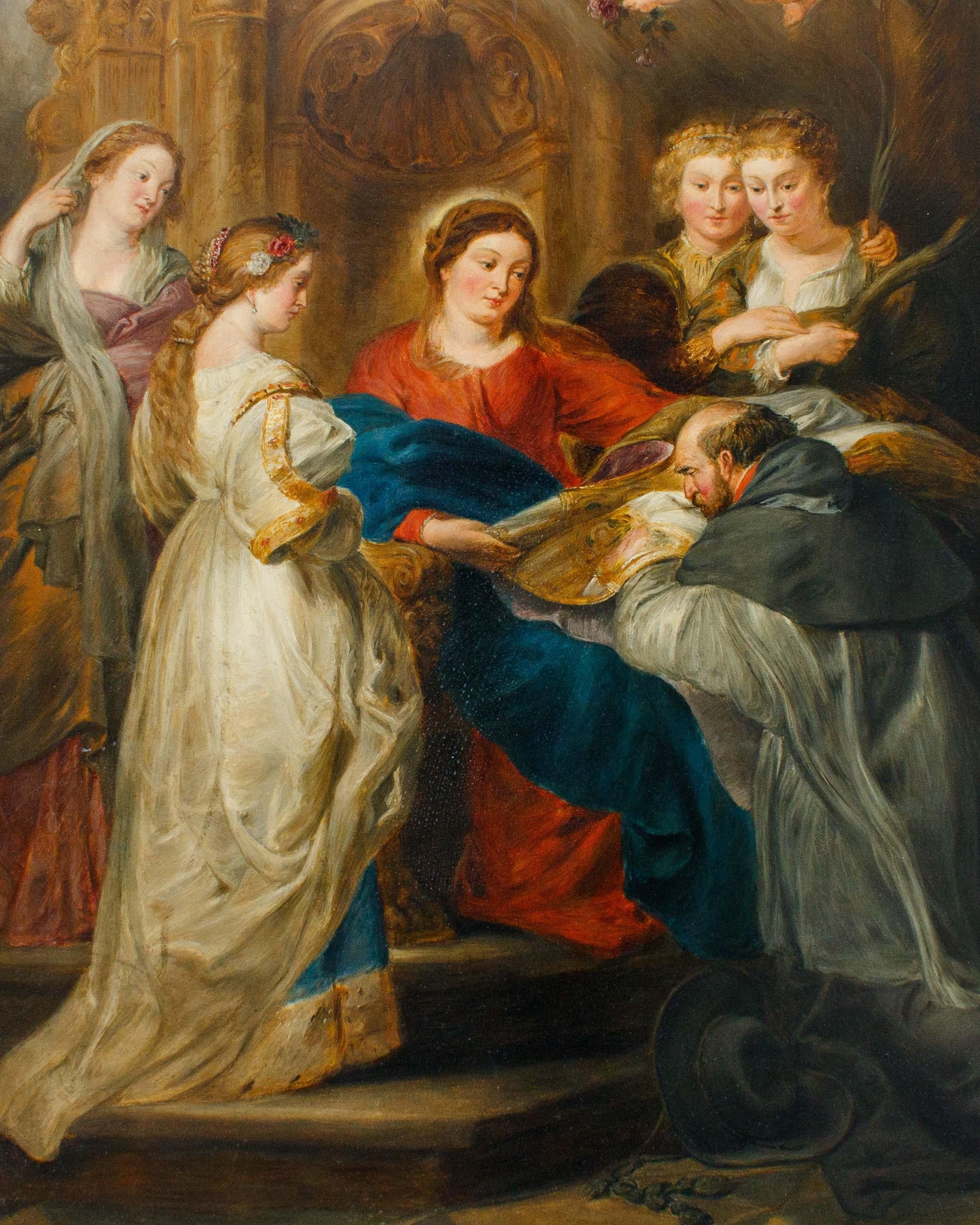 19th Century Triptych of Sant'Ildefonso Painting Oil on Canvas For Sale at 1stDibs