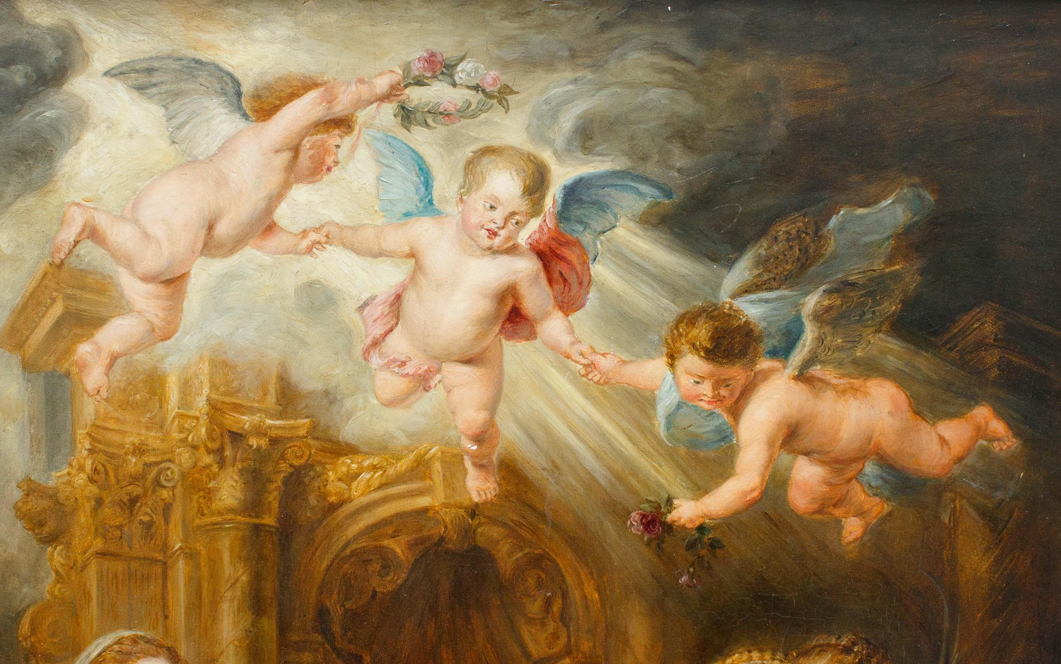 19th Century Triptych of Sant'Ildefonso Painting Oil on Canvas For Sale at 1stDibs