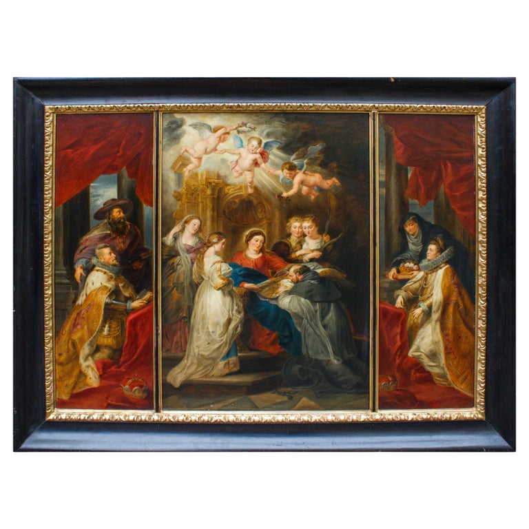19th Century Triptych of Sant'Ildefonso Painting Oil on Canvas For Sale at 1stDibs