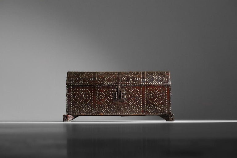 19th Century Trunk in Studded Leather and Solid Wood For Sale at 1stDibs