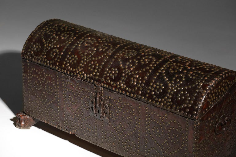 19th Century Trunk in Studded Leather and Solid Wood For Sale at 1stDibs