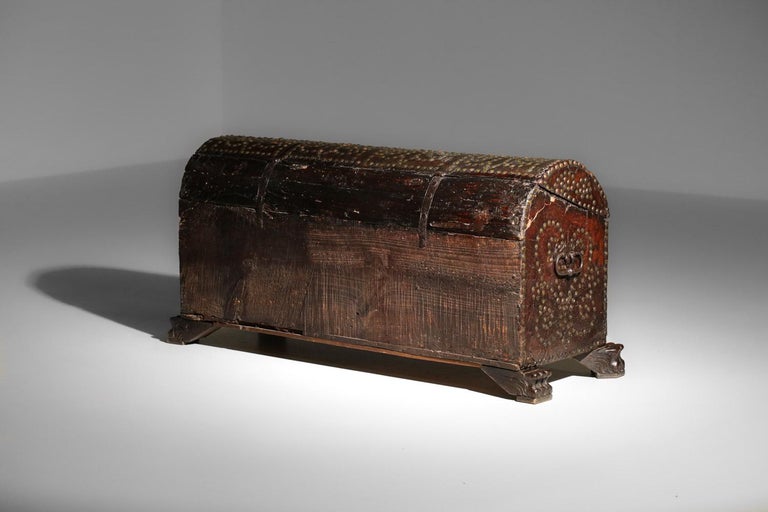 19th Century Trunk in Studded Leather and Solid Wood For Sale at 1stDibs