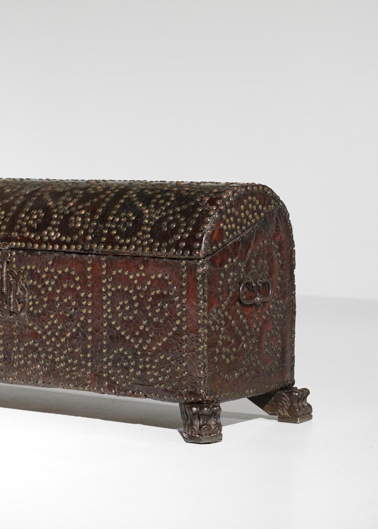 19th Century Trunk in Studded Leather and Solid Wood For Sale at 1stDibs