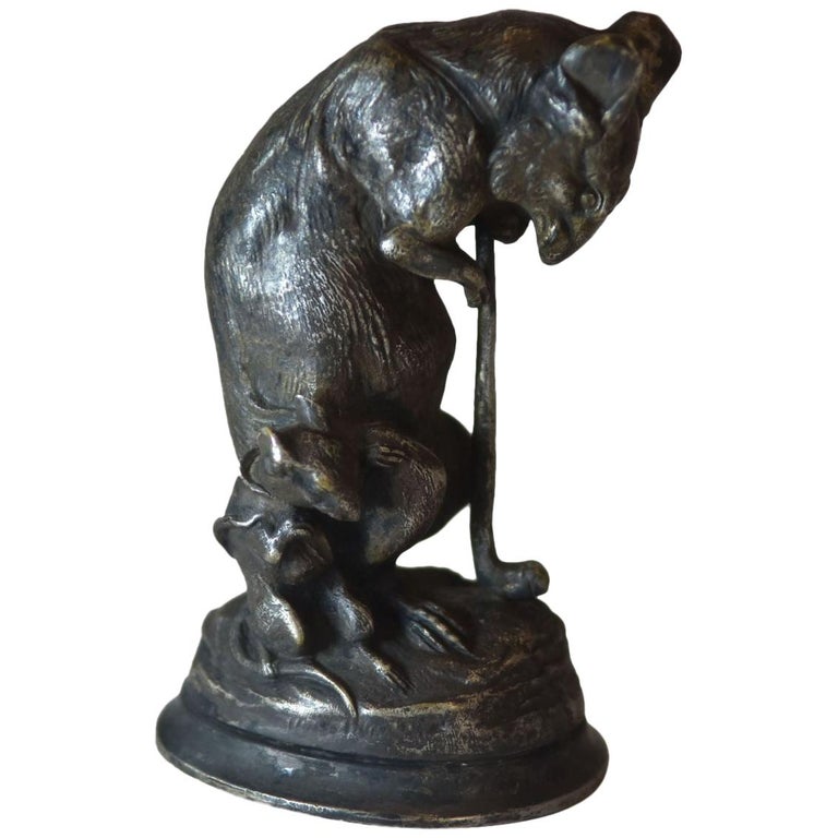 19th Century Two Black Rats Play Golf Patinated Bronze Signed Arson For ...