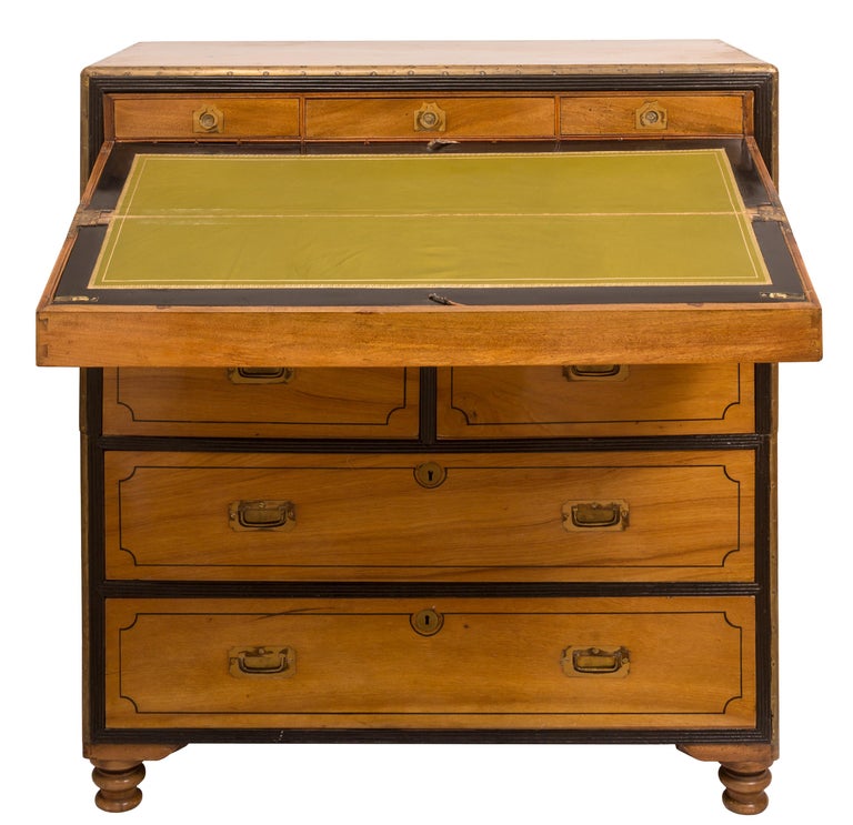19th Century Two-Piece Camphor Wood Campaign Chest with Folding Writing ...