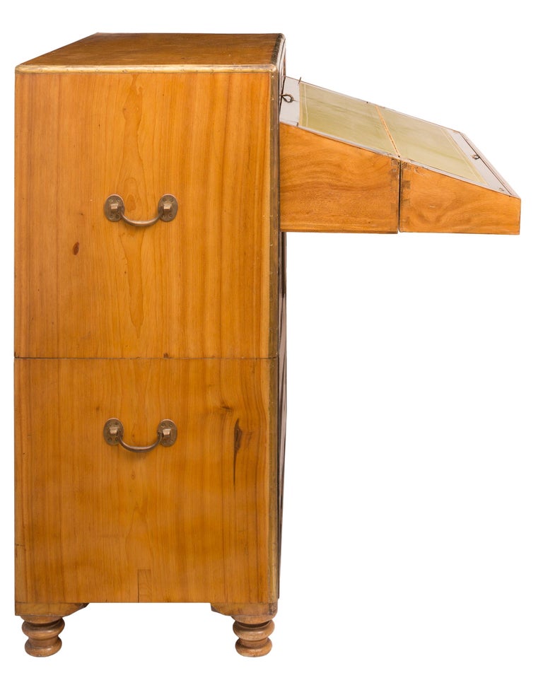 19th Century Two-Piece Camphor Wood Campaign Chest with Folding Writing ...