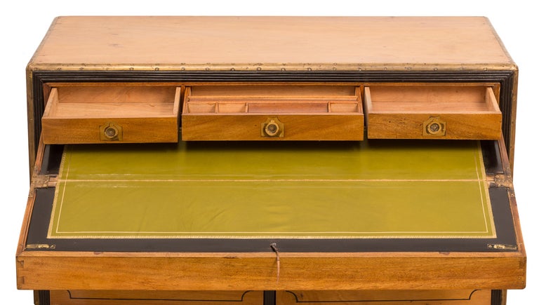 19th Century Two-Piece Camphor Wood Campaign Chest with Folding Writing ...