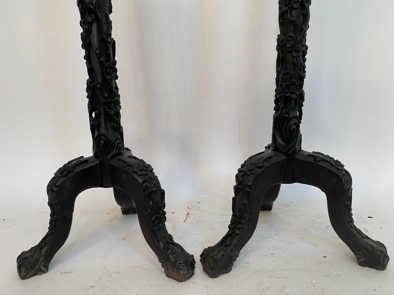 19th Century Unique Chinese Carved Hardwood Flower Tall Stands For Sale ...