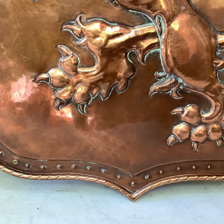 19th Century Unusual French Hammered Copper Crest Coat of Arms With a ...