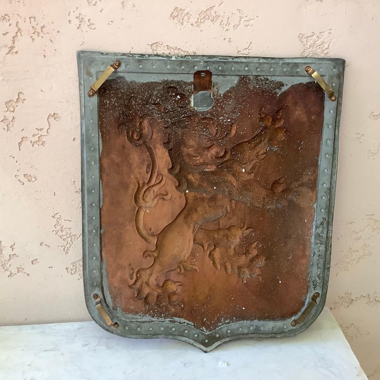19th Century Unusual French Hammered Copper Crest Coat of Arms With a ...