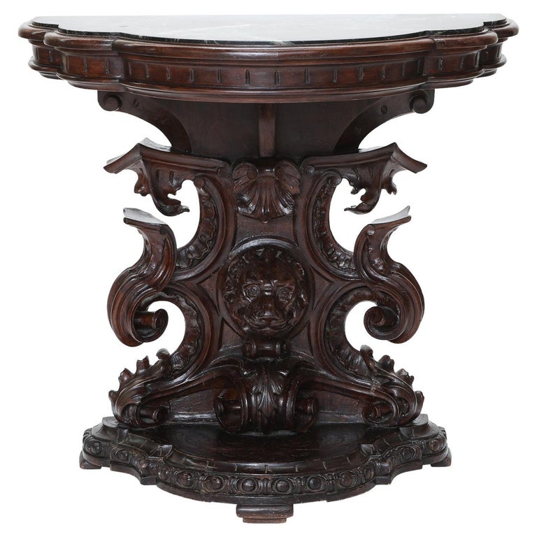 19th Century Venetian Walnut Console Table with Inset Vert Tinos Marble ...