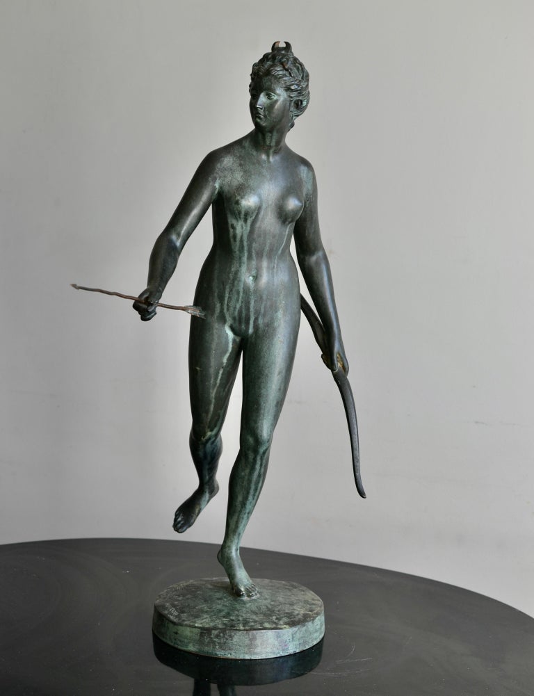 19th Century Verdigris Bronze Sculpture of Diana the Huntress After Houdon For Sale at 1stDibs