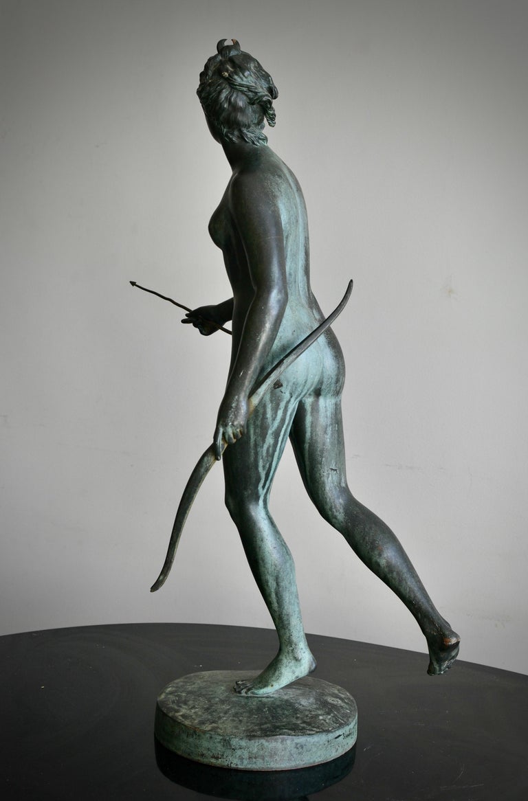 19th Century Verdigris Bronze Sculpture of Diana the Huntress After Houdon For Sale at 1stDibs