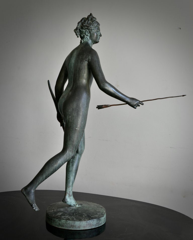 19th Century Verdigris Bronze Sculpture of Diana the Huntress After Houdon For Sale at 1stDibs