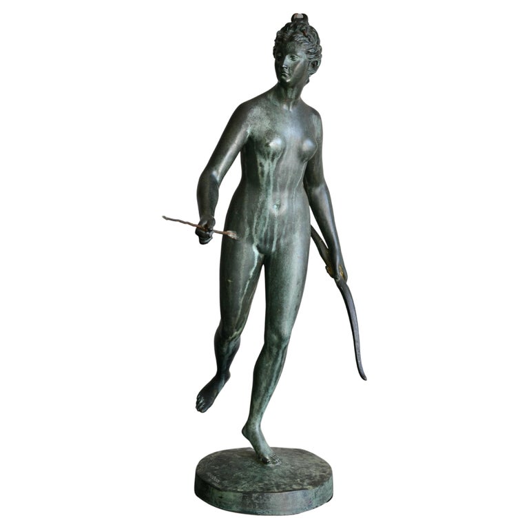 19th Century Verdigris Bronze Sculpture of Diana the Huntress After Houdon For Sale at 1stDibs