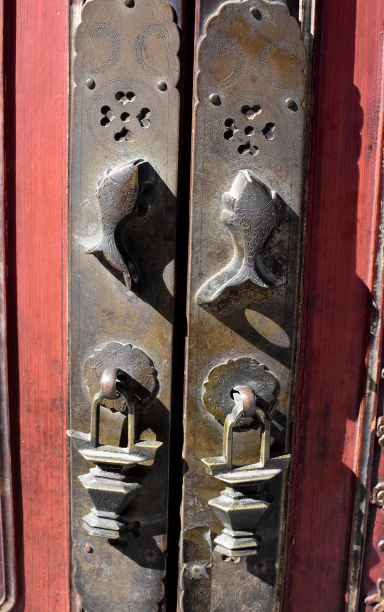 19th Century Chinese Vermillion Red Gilt Silvered Carved Armoire For ...