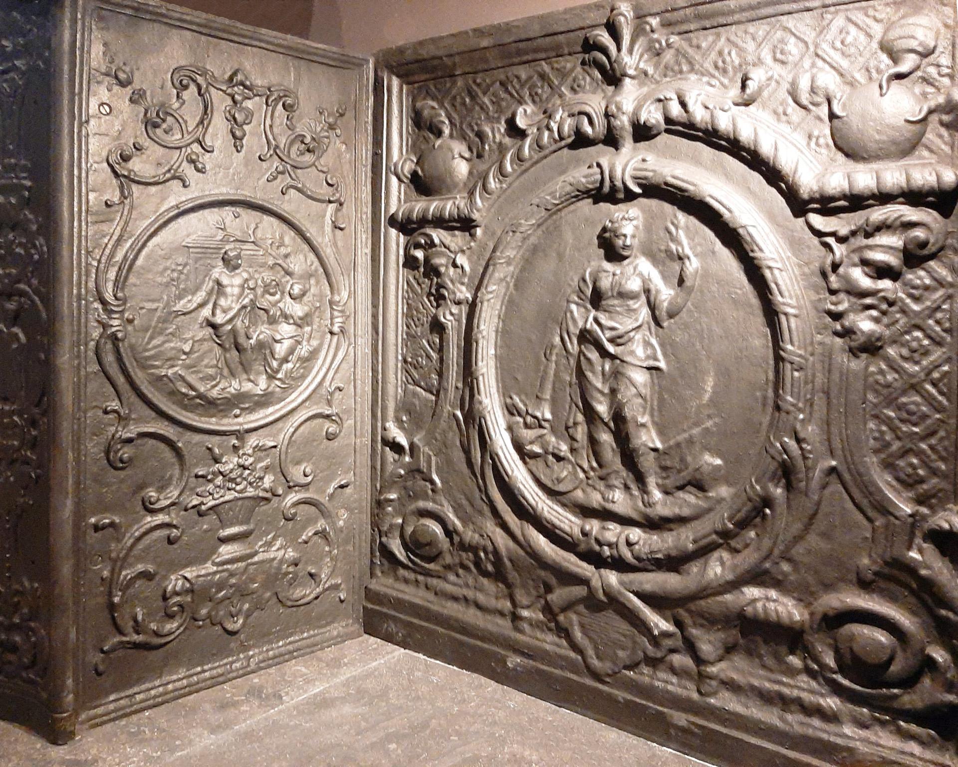 19th Century Vert d'Estours Marble Fireplace with Complete Cast Iron ...