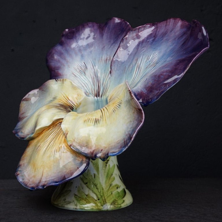 19th Century Very Large French Majolica Unsigned Massier Violet Pansy ...