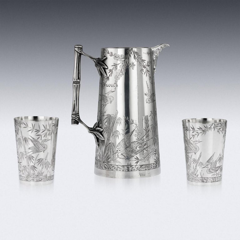 19th Century Victorian Aesthetic Movement Silver Jug and Beakers, circa ...