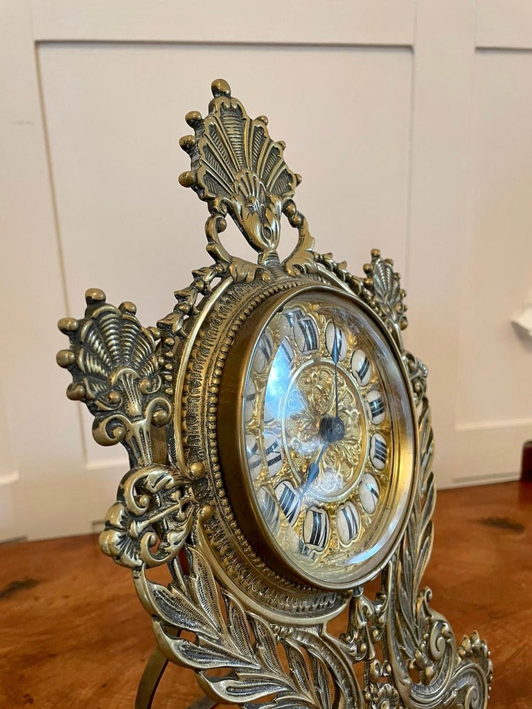 19th Century Victorian Antique Ornate Brass Desk Clock For Sale at 1stDibs