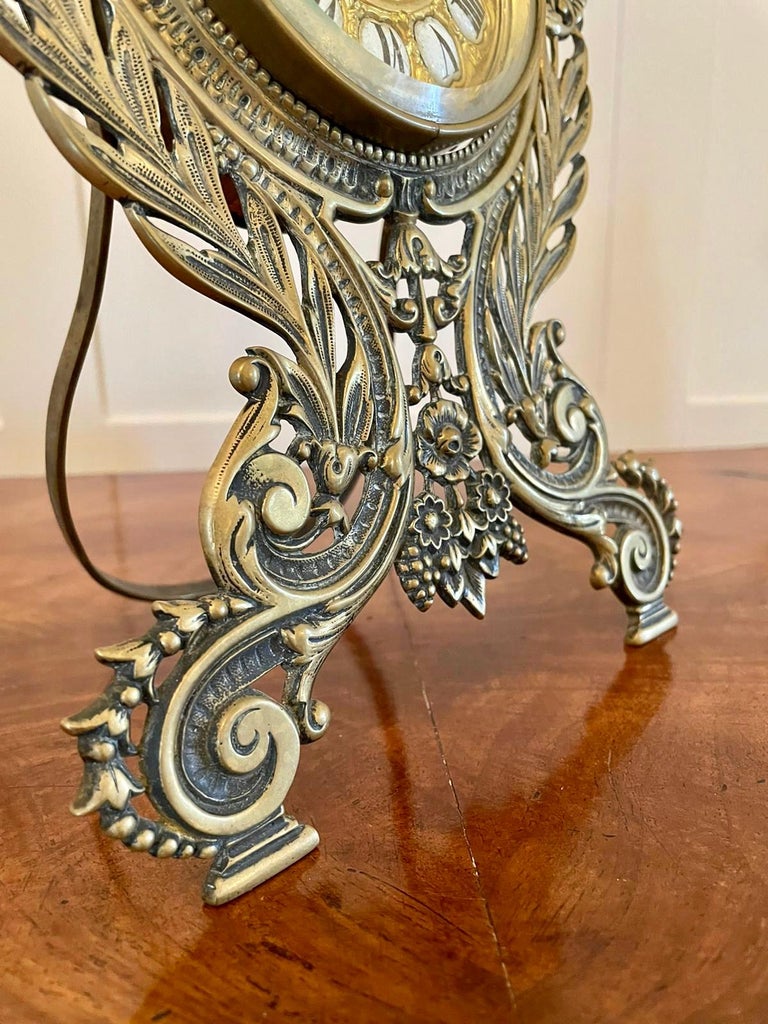 19th Century Victorian Antique Ornate Brass Desk Clock For Sale at 1stDibs