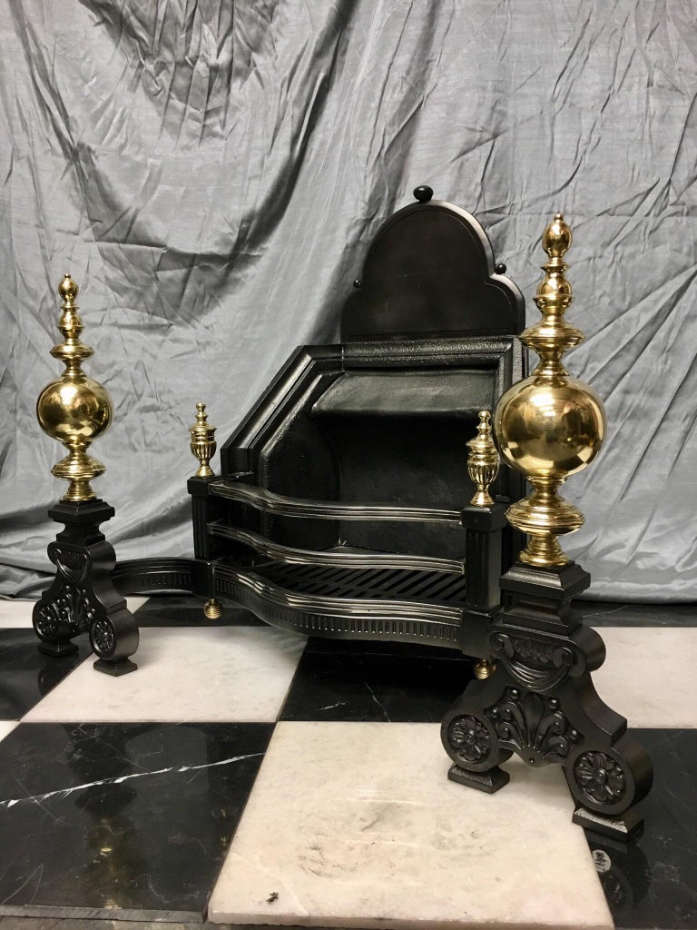 19th Century Victorian Baroque Style Cast Iron and Brass Fire Grate ...