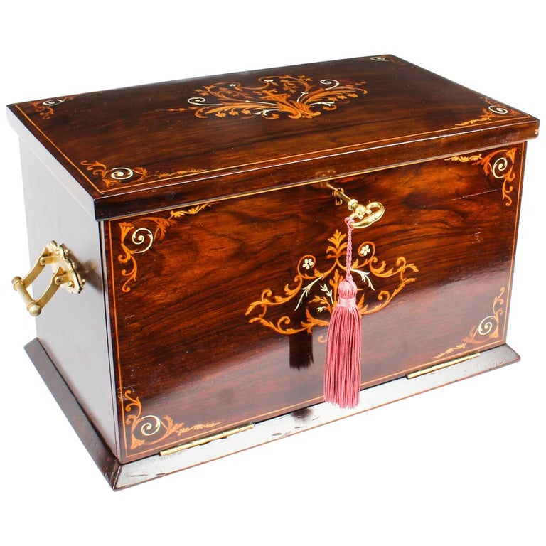 19th Century Victorian Black Walnut and Mahogany Writing Stationery Box ...