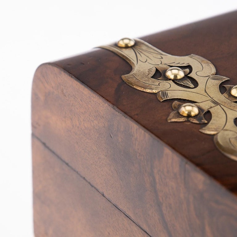 19th Century Victorian Brass and Burr Walnut Casket / Chest, c.1860 For ...