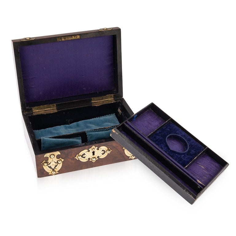 19th Century Victorian Brass and Burr Walnut Casket / Chest, c.1860 For ...